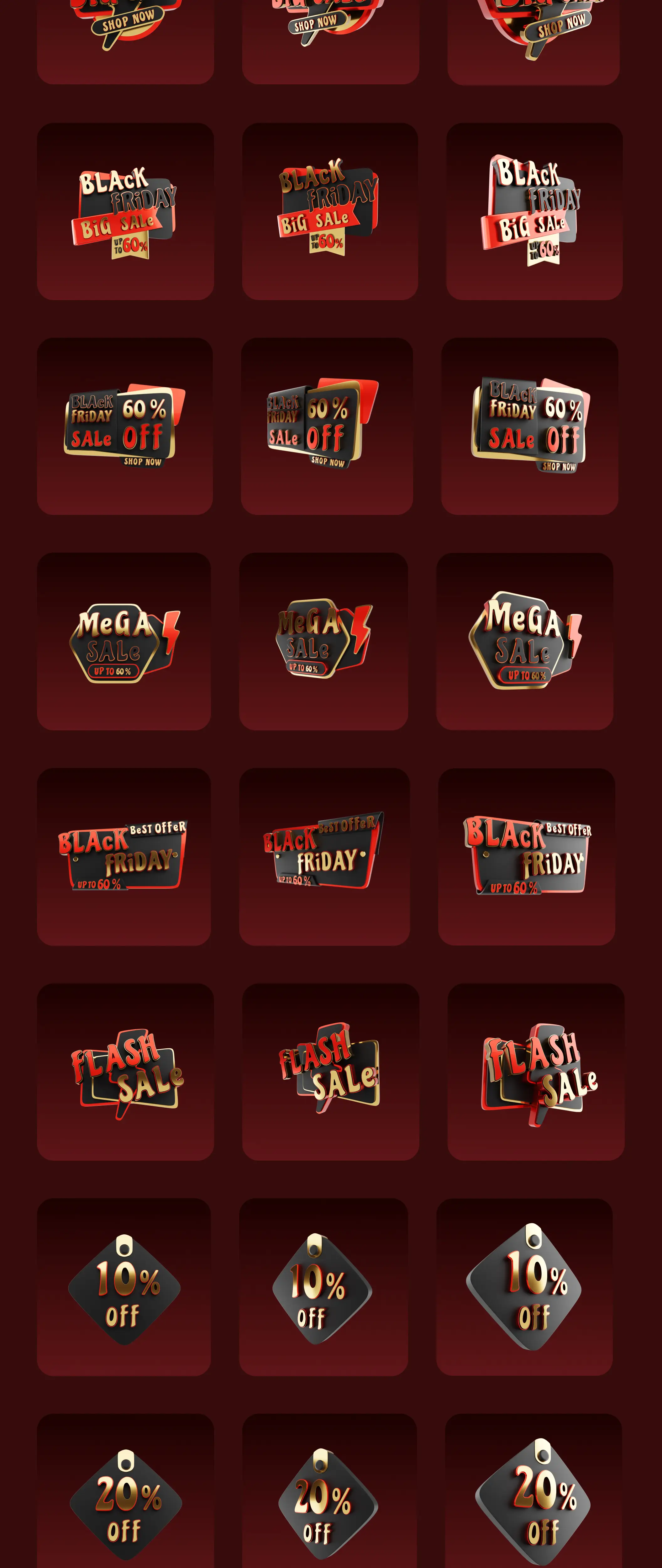 Black Friday 3D Illustrated Icons Pack | Rush | Iqonic Design